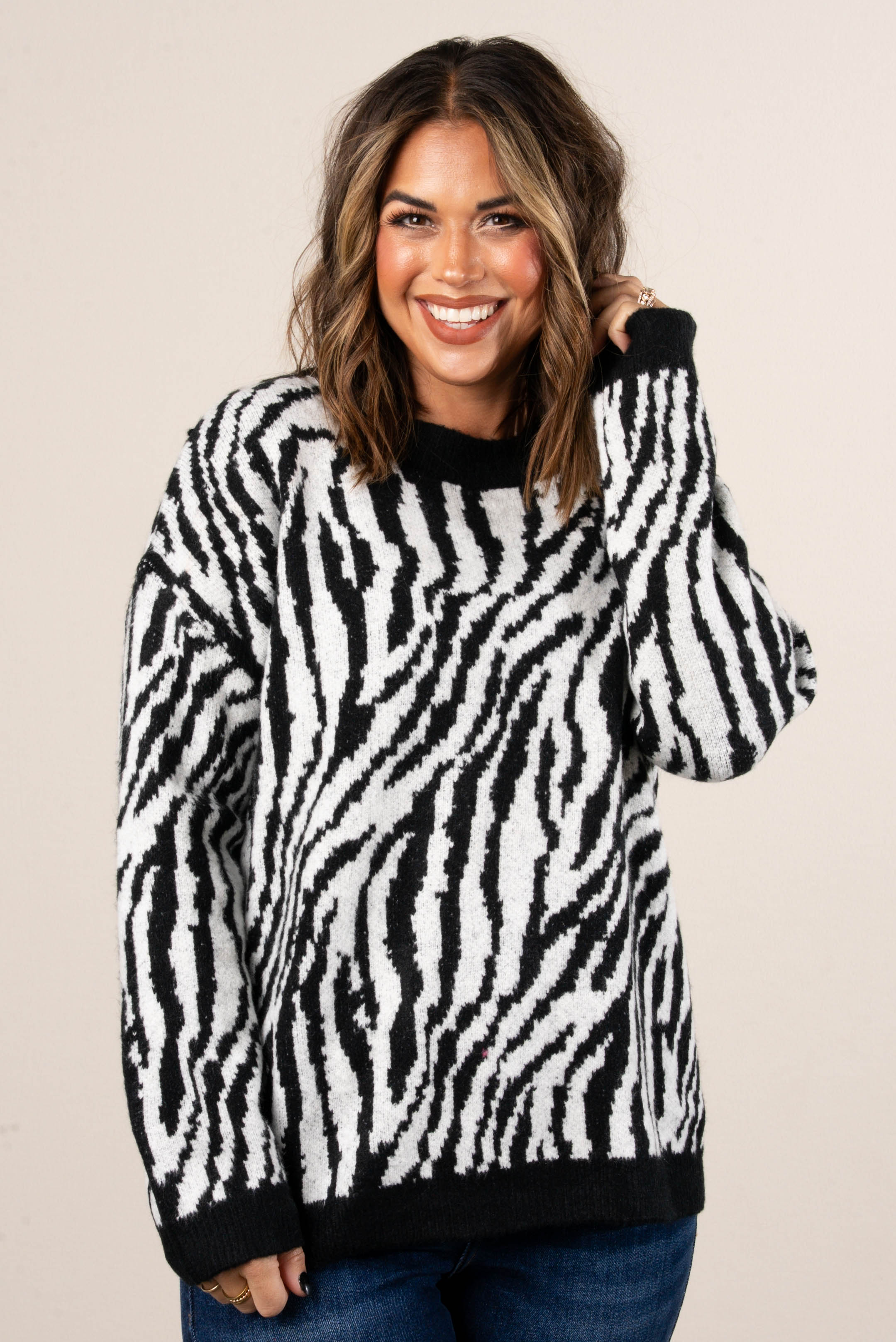 Twisted Tinsel Zebra Knit Sweater – Glamour Farms Boutique