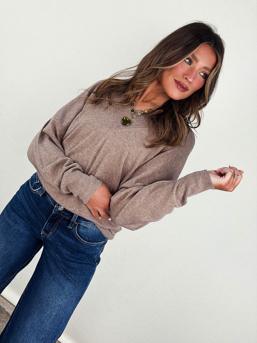 Lean On Me Deep V-Neck Sweater – Glamour Farms Boutique
