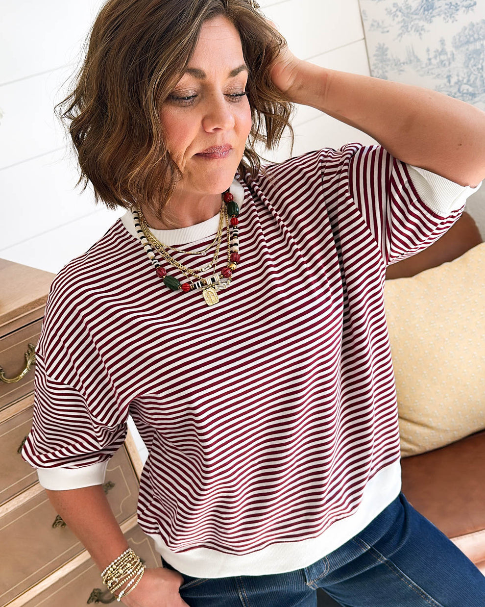Chill Day Striped Drop Shoulder Top | Zenana – Glamour Farms Boutique