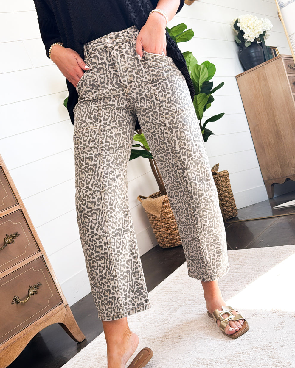Lovervet Barrel Jeans High Rise Crop Leopard Print Denim – Glamour ...