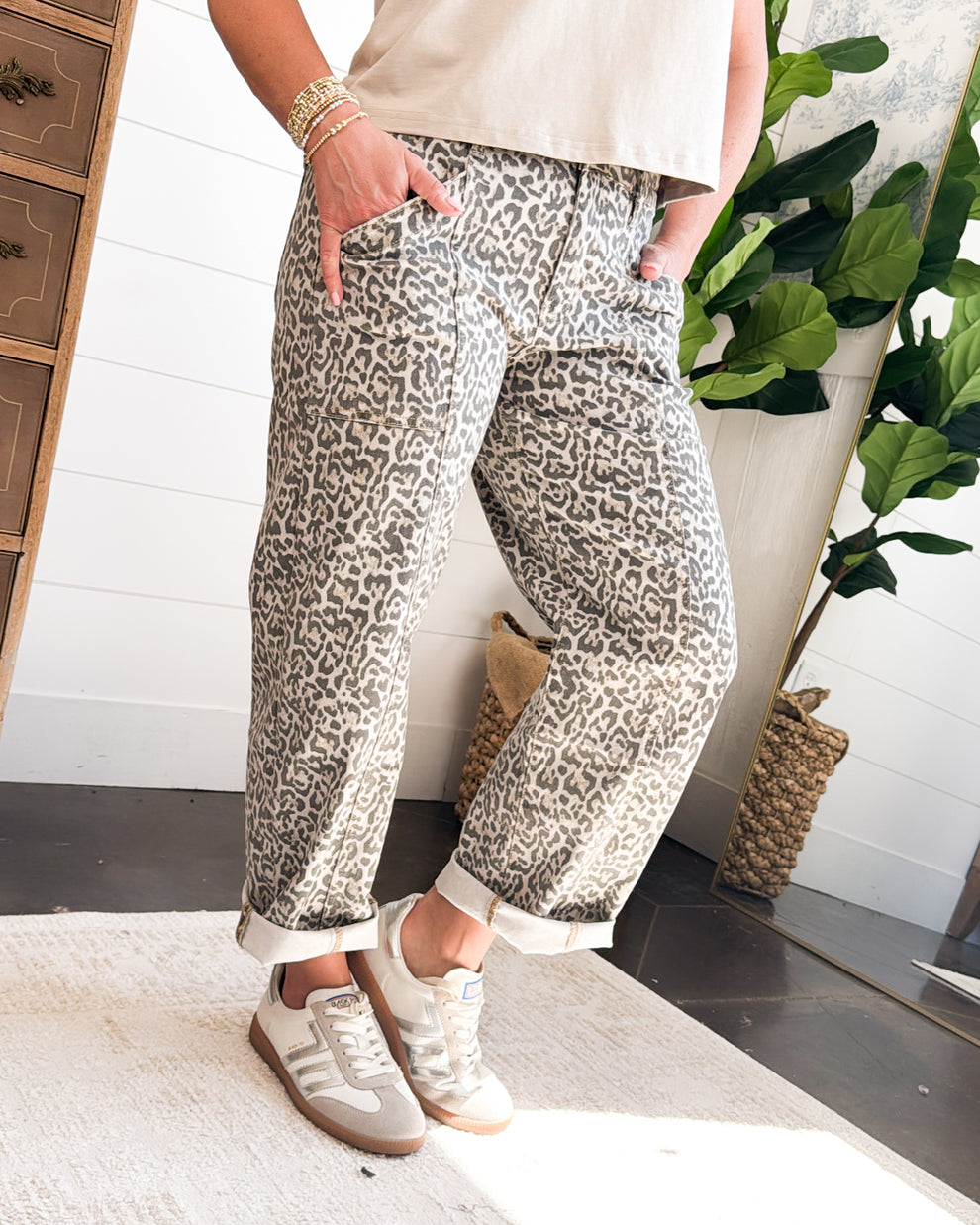 Lovervet Barrel Jeans High Rise Crop Leopard Print Denim – Glamour ...